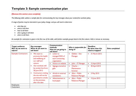Free Communication Plan Template Nisma Info