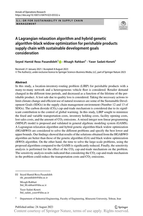 a lagrangian relaxation algorithm and hybrid genetic algorithm black widow optimization for