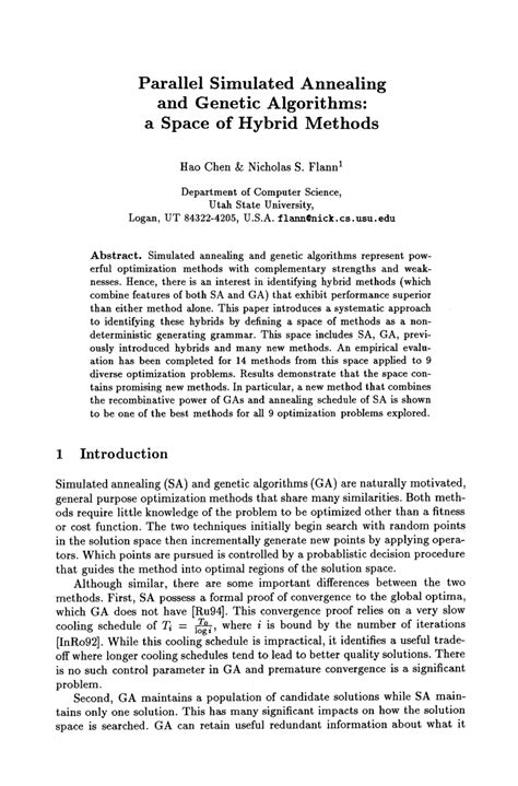pdf parallel simulated annealing and genetic algorithms a space of hybrid methods