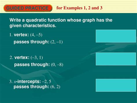 writing quadratic functions in intercept form ppt download