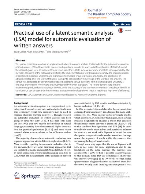 pdf practical use of a latent semantic analysis lsa model for automatic evaluation of