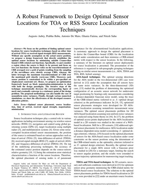 pdf a robust framework to design optimal sensor locations for toa or rss source localization