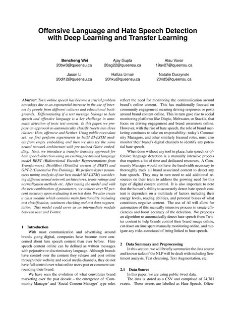 pdf offensive language and hate speech detection with deep learning and transfer learning
