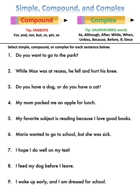 Simple Compound Complex And Compound Complex Sentences Works
