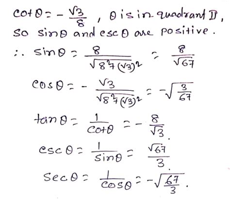 find the exact value of each of the remaining trigonometric functions of 0 rationalize