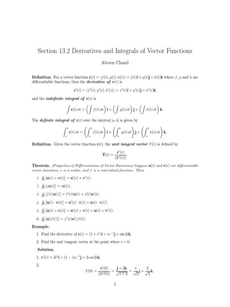 section 13 2 derivatives and integrals of vector functions pdf derivative integral