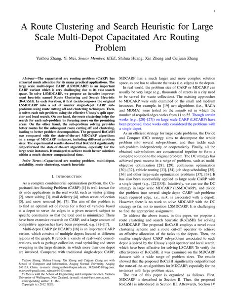 pdf a route clustering and search heuristic for large scale multidepot capacitated arc routing