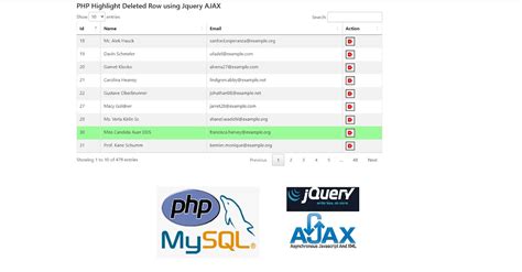 php mysqli highlight deleted row using jquery ajax tutorial101