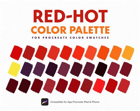 The Red Hot Color Palette For Procreate Color Swatches Is Available