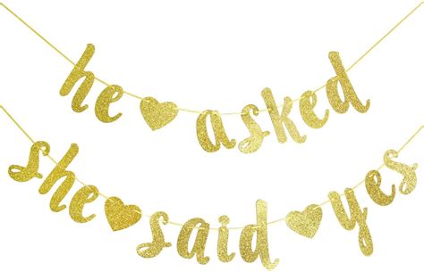 Amazon He Asked She Said Yes Gold Glitter Banner Wedding
