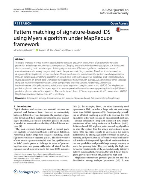 pdf pattern matching of signature based ids using myers algorithm under mapreduce framework
