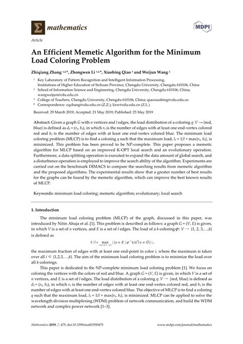 pdf an efficient memetic algorithm for the minimum load coloring problem