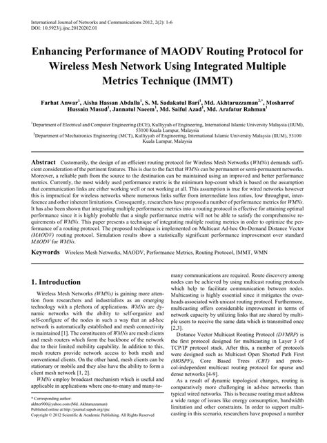 pdf enhancing performance of maodv routing protocol for wireless mesh network using integrated