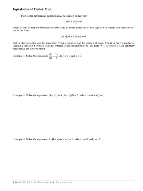 handout 2 separation of variables pdf pdf equations calculus
