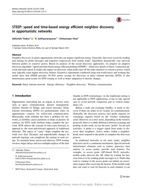 steep speed and time based energy efficient neighbor discovery in opportunistic networks