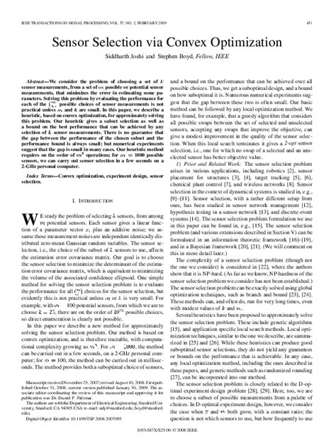 pdf sensor selection via convex optimization a siddharth