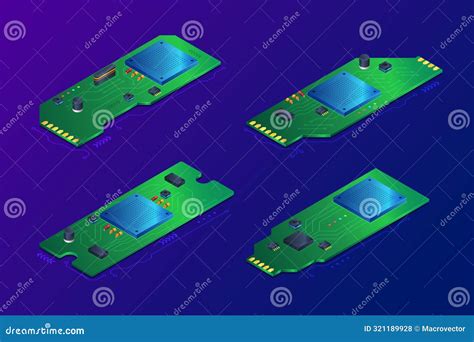 Semiconductor Chip Compositions In Isometric View Stock Illustration