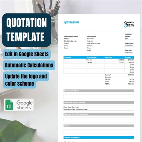 Quotation Template Editable In Google Sheets Automatic Calculations