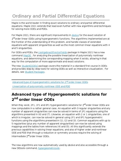 advanced algorithms for solving ordinary and partial differential equations using hypergeometric