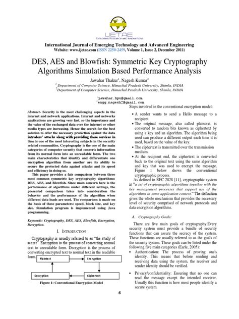 performance analysis of symmetric key cryptography algorithms a comparison of des aes and