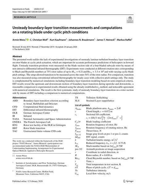 pdf unsteady boundary layer transition measurements and computations on a rotating blade under