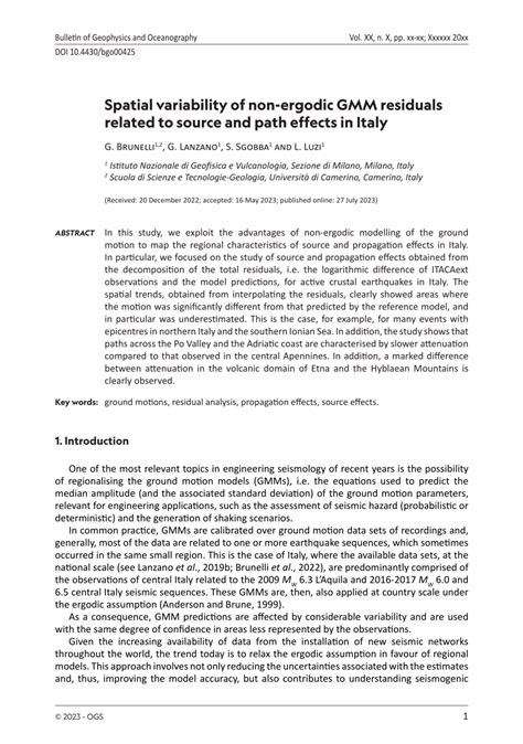 pdf spatial variability of non ergodic gmm residuals related to source and path effects in italy