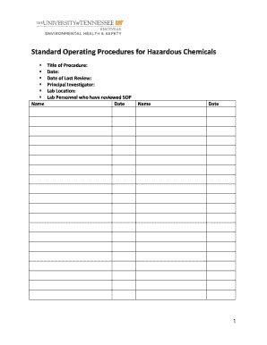 Fillable Online Standard Operating Procedures For Hazardous Chemicals