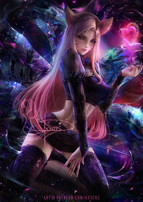 Wallpaper Axsens Drawing Women League Of Legends Kda Kda Ahri Fox Girl Nine Tails Face
