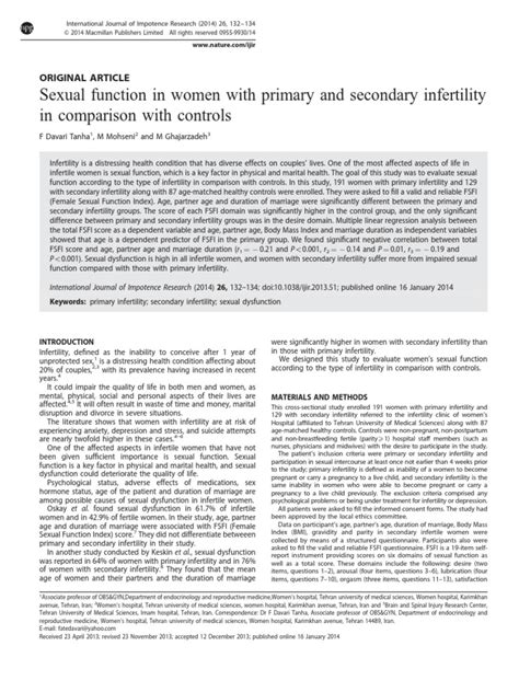sexual function in women with primary and secondary infertility in comparison with controls pdf