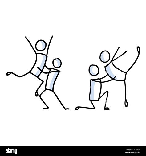 Hand Drawn Gay Male Stickman Ballet Dancer Set Concept Simple Outline Two Male Ballerina Couple
