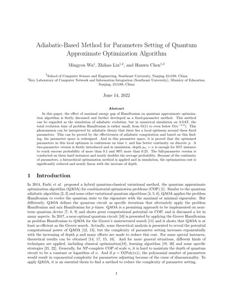 pdf adiabatic based method for parameters setting of quantum approximate optimization algorithm