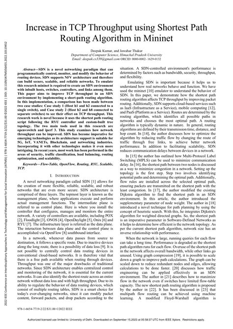 pdf increase in tcp throughput using shortest path routing algorithm in mininet