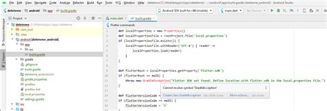 Android Studio Flutter Project Can Not Recognize GradleException And