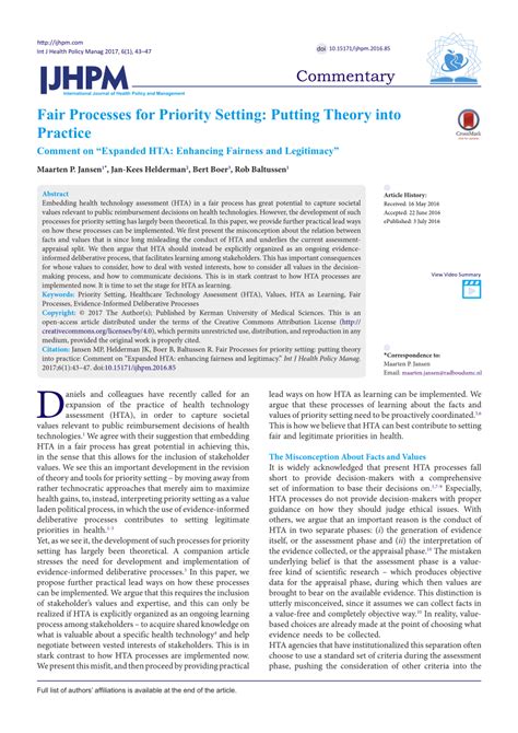 pdf fair processes for priority setting putting theory into practice comment on expanded hta