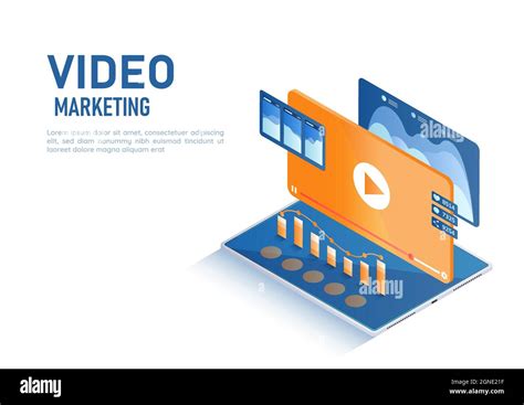 3d Isometric Web Banner Video With Play Button And Data Analysis On