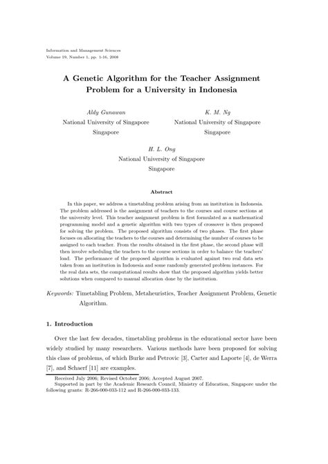pdf a genetic algorithm for the teacher assignment problem for a university in indonesia