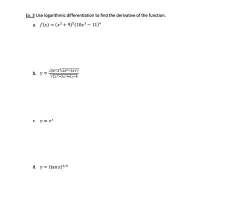 solved ex 3 ﻿use logarithmic differentiation to find the