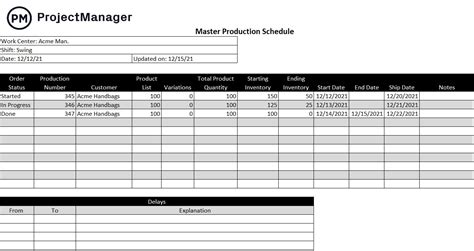 Production Work Order Template Excel