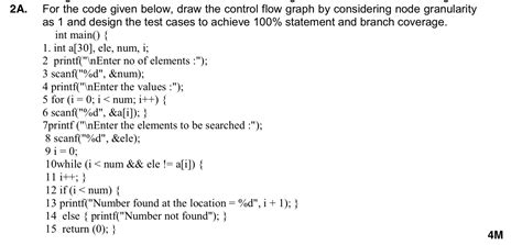 solved 2a for the code given below draw the control flow
