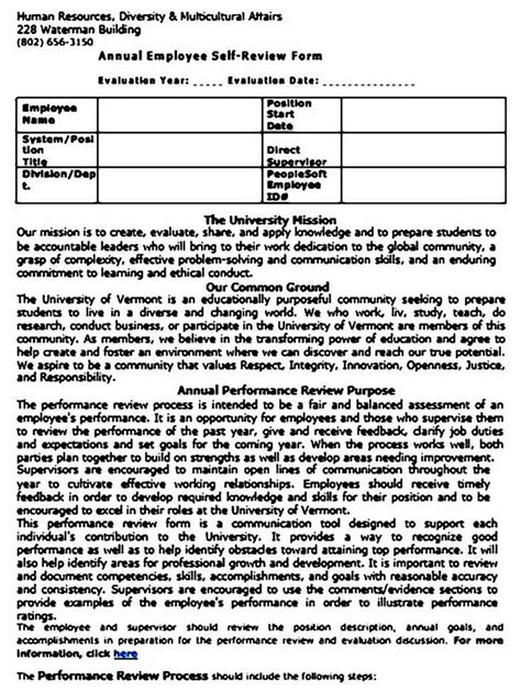 Self Performance Review Example Self Evaluation Employee Performance