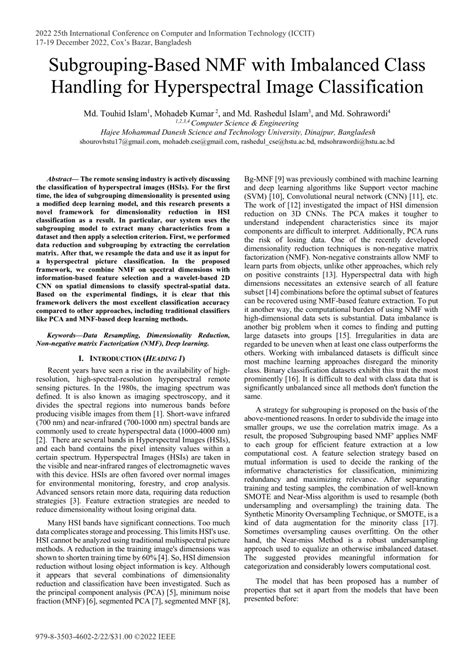 pdf subgrouping based nmf with imbalanced class handling for hyperspectral image classification