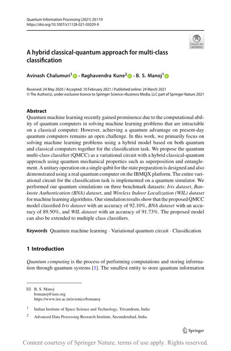 a hybrid classical quantum approach for multi class classification request pdf