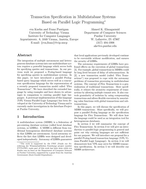 pdf transaction specification in multidatabase systems based on parallel logic programming