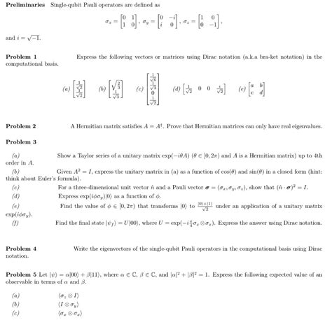 solved preliminaries single qubit pauli operators are