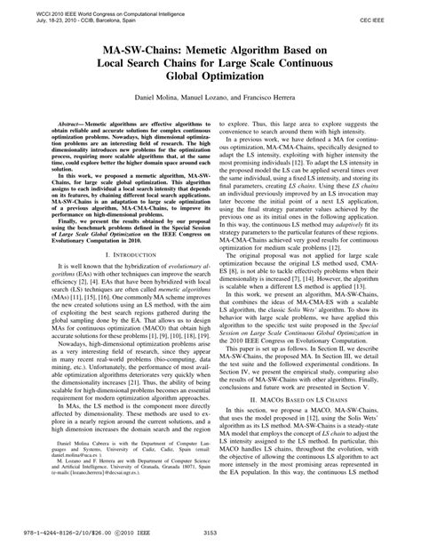 pdf ma sw chains memetic algorithm based on local search chains for large scale continuous