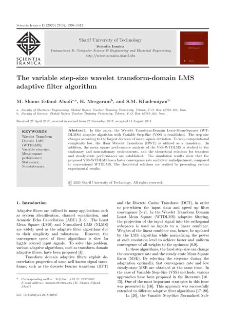 pdf the variable step size wavelet transform domain lms adaptive filter algorithm