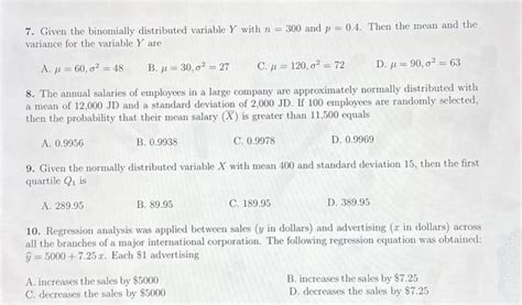 solved 7 given the binomially distributed variable y with