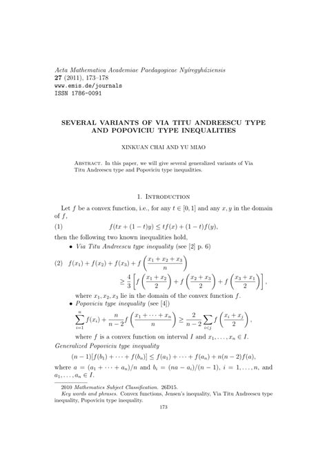 pdf several variants of via titu andreescu type and popoviciu type inequalities