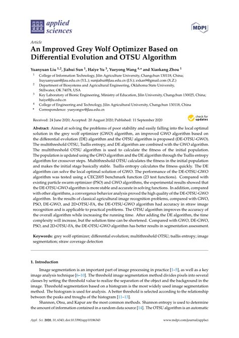 pdf an improved grey wolf optimizer based on differential evolution and otsu algorithm