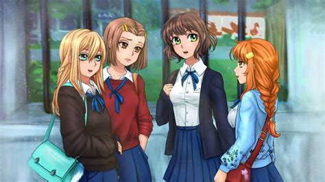 Safebooru 4girls Aqua Eyes Braid Brown Eyes Brown Hair Deskova Vera Game Cg Green Eyes